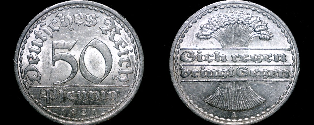 1921 A German 50 Pfennig World Coin - Germany Weimar Republic