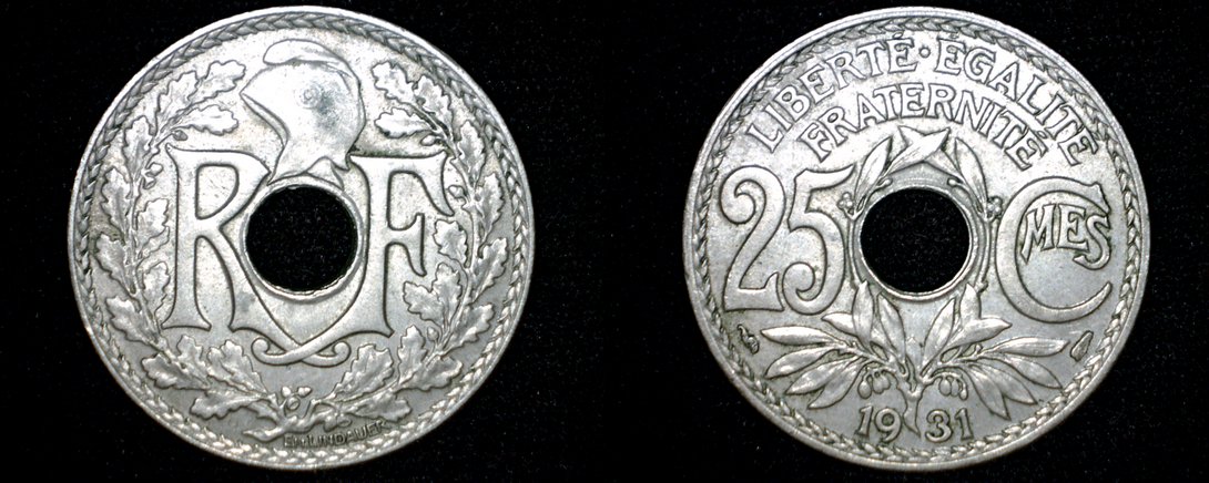 1931 French 25 Centimes World Coin - France