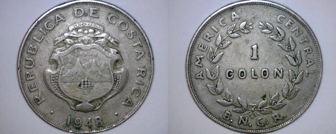 1948 Costa Rican 1 Colon World Coin - Costa Rica