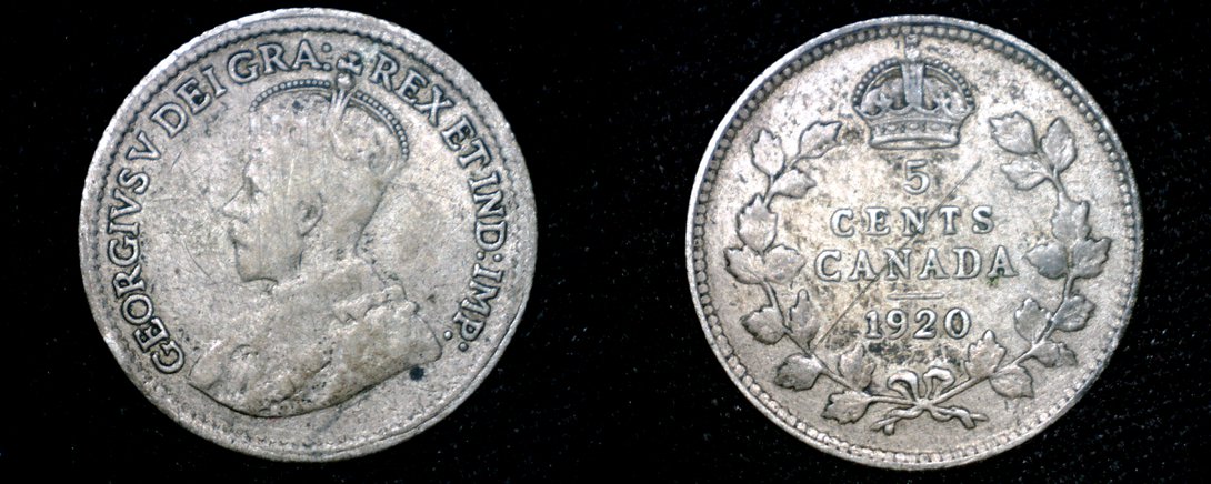 1920 Canadian Nickel 5 Cents Canada Silver Coin
