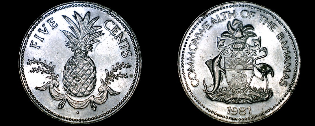 1981 Bahamas 5 Cent World Coin - Pineapple
