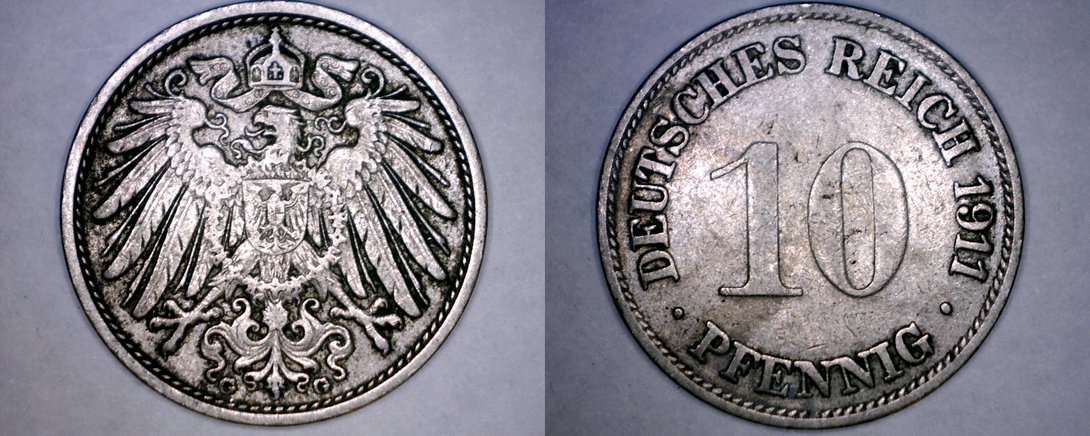 1911-G German 10 Pfennig World Coin - Germany