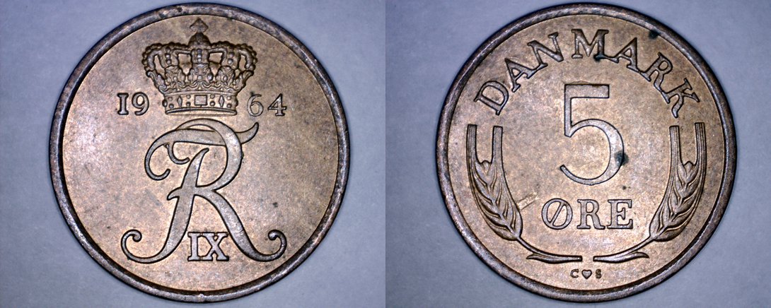 1964 Danish 5 Ore World Coin - Denmark