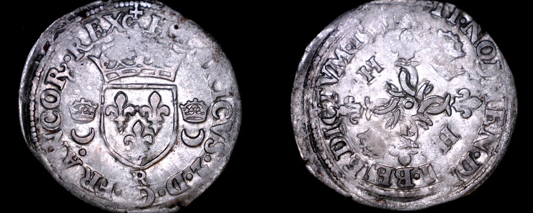 1551-R French Douzain Aux Crescent World Coin - France Henry II