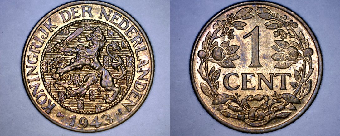 1943-P-PALM Surinamese 1 Cent World Coin - Suriname