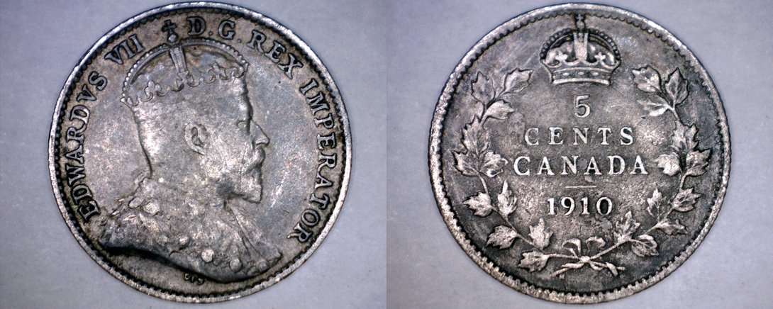 1910 Canada 5 Cent World Silver Coin - Canada - Edward VII - Round Leaves