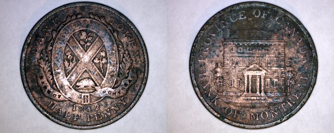 1842 Canadian Bank of Montreal 1/2 Penny (Sou) World Token - Lower Canada
