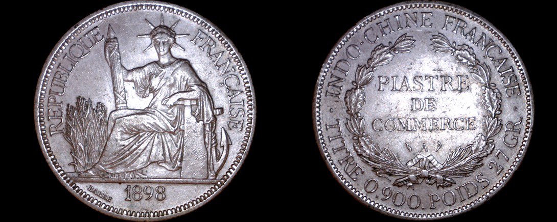 1898-A French Indo-China 1 Piastre World Silver Coin - Vietnam