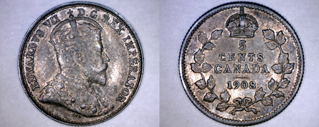 1908 Canada 5 Cent World Silver Coin - Canada - Edward VII