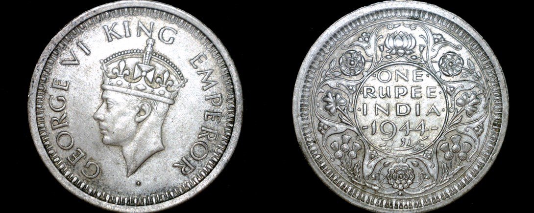 1944(b) Indian 1 Rupee World Silver Coin - British India - George VI