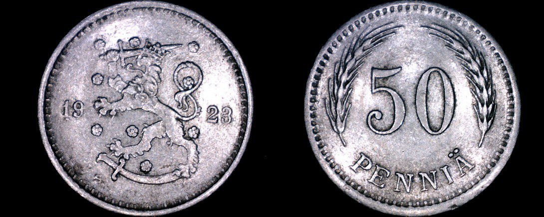 1923-S Finland 50 Pennia World Coin
