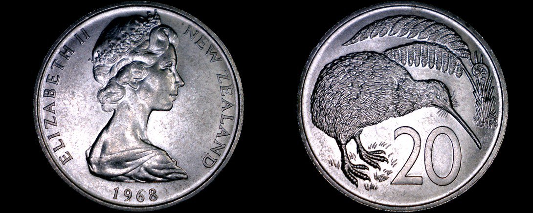 1968 New Zealand 20 Cents World Coin - Elizabeth II