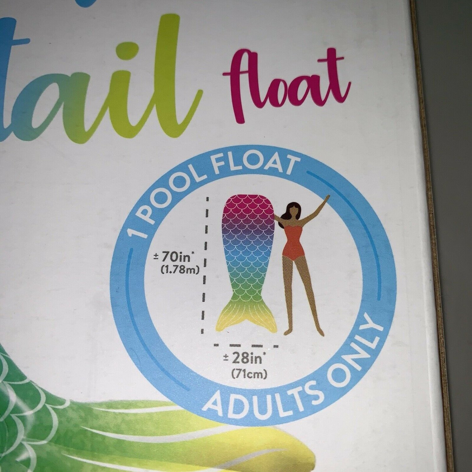 Intex Inflatable Mermaid Tail Swimming Pool Float Adult Only Rainbow 70