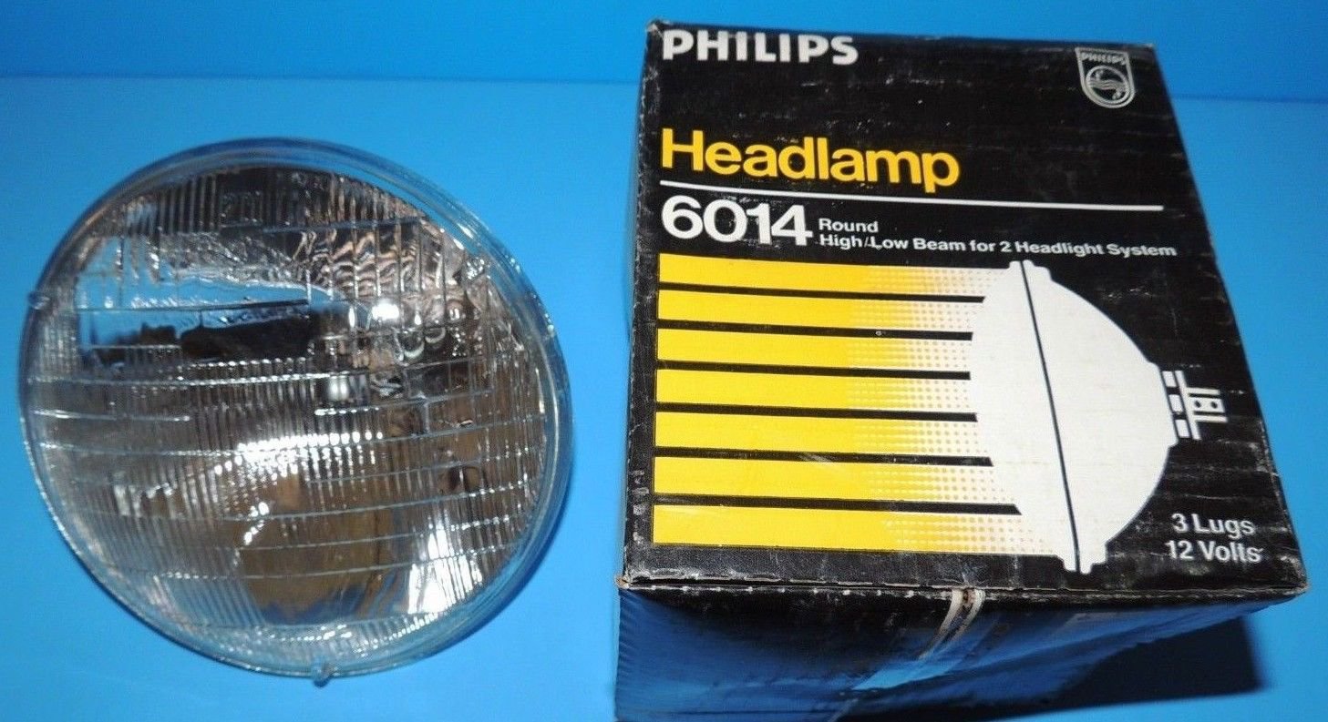 NEW Philips 6014 Sealed High Low Beam 12V Round Headlight Headlamp 2 ...
