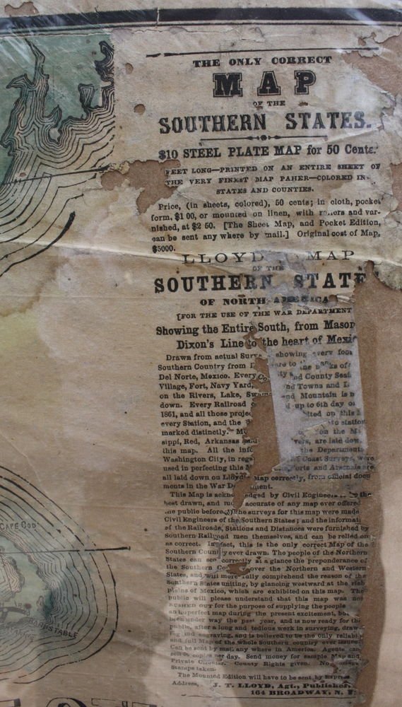 LARGE 1861 CIVIL WAR RAILROAD MAP OF THE SEAT OF WAR; L