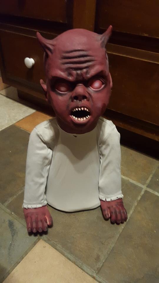 animated devil baby halloween prop head spins red devil red noise