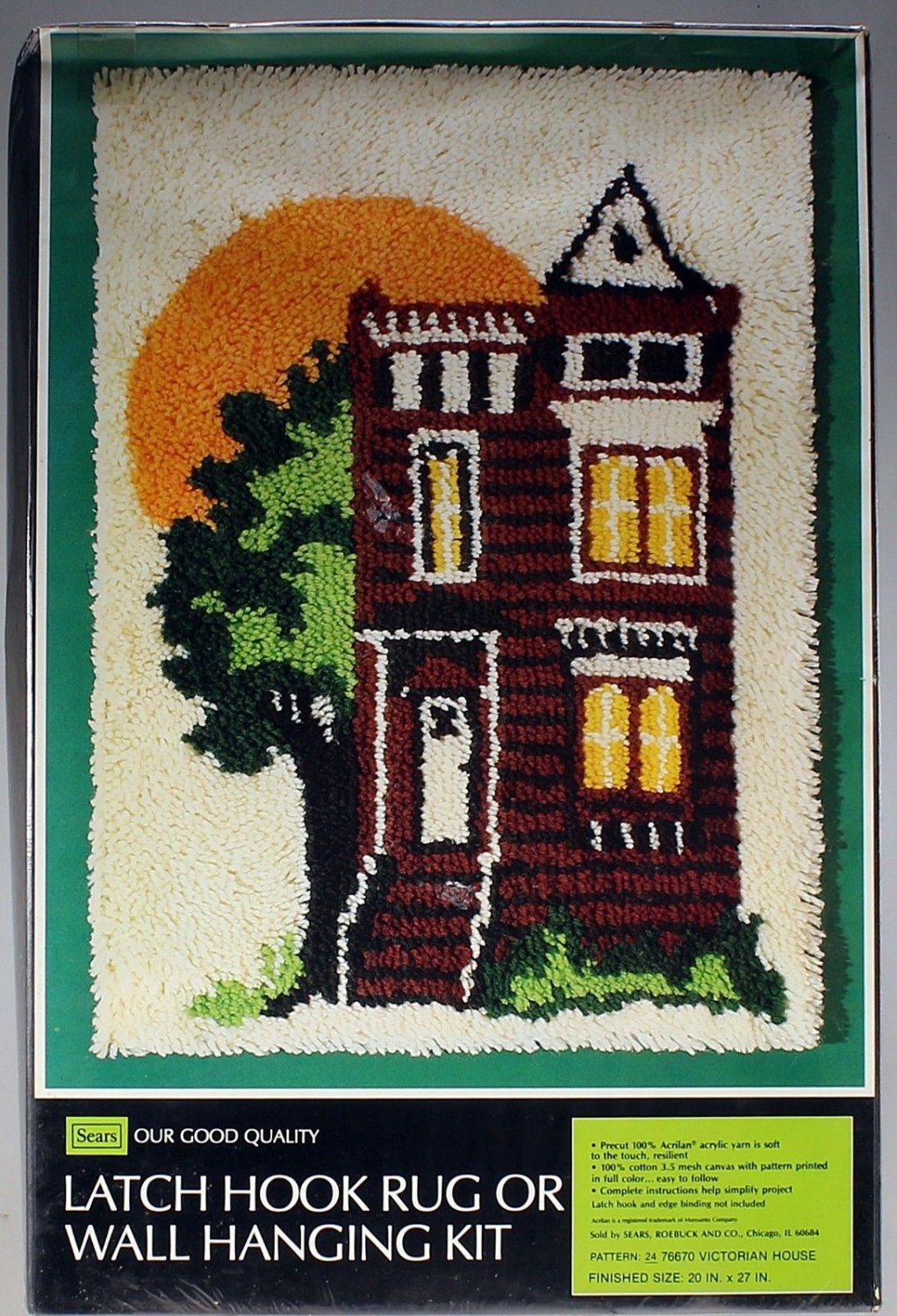 VICTORIAN HOUSE Latch Hook Kit Rug Vintage Sears 20" x 27" NEW SEALED ...