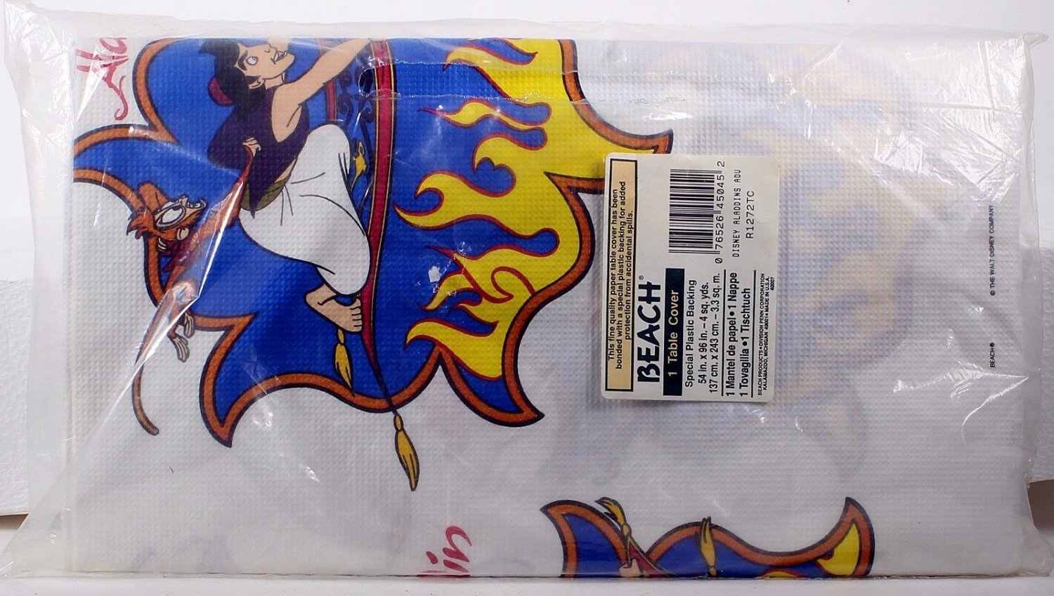 DISNEY ALADDIN PAPER TABLE COVER PLASTIC BACKED VINTAGE 1990'S RETRO