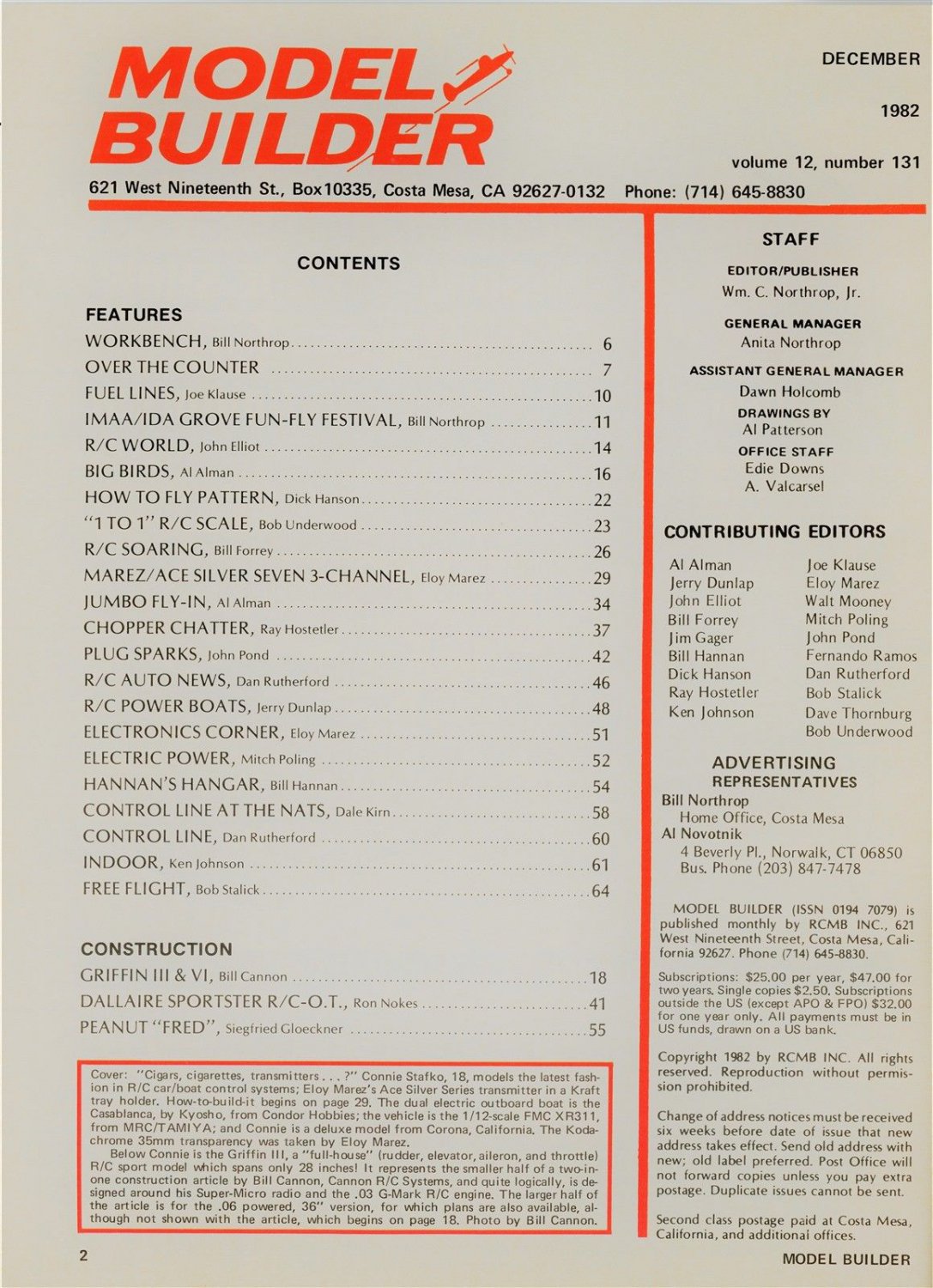 Model Builder Magazine December, 1982, Remote Control Airplanes, Boats ...