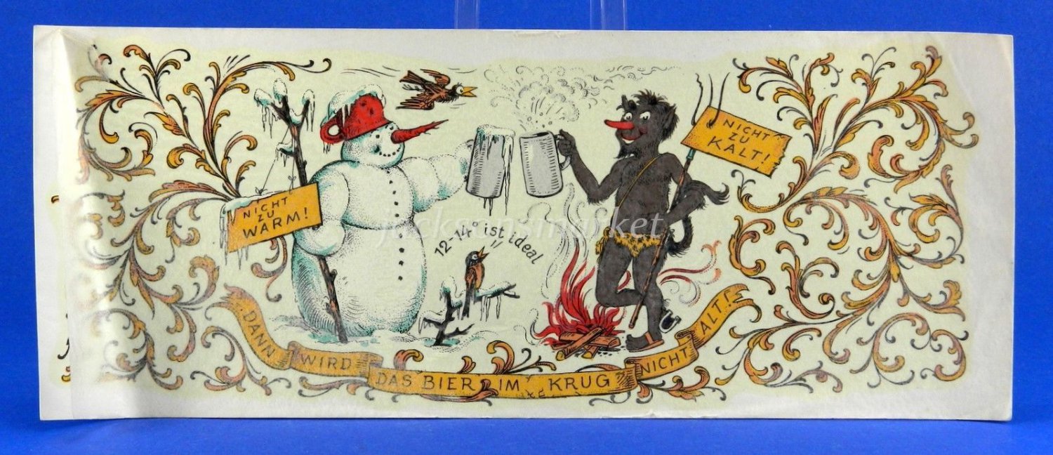 Devil and Snowman German Beer Decal Not Too Hot Not Too Cold Vintage ...