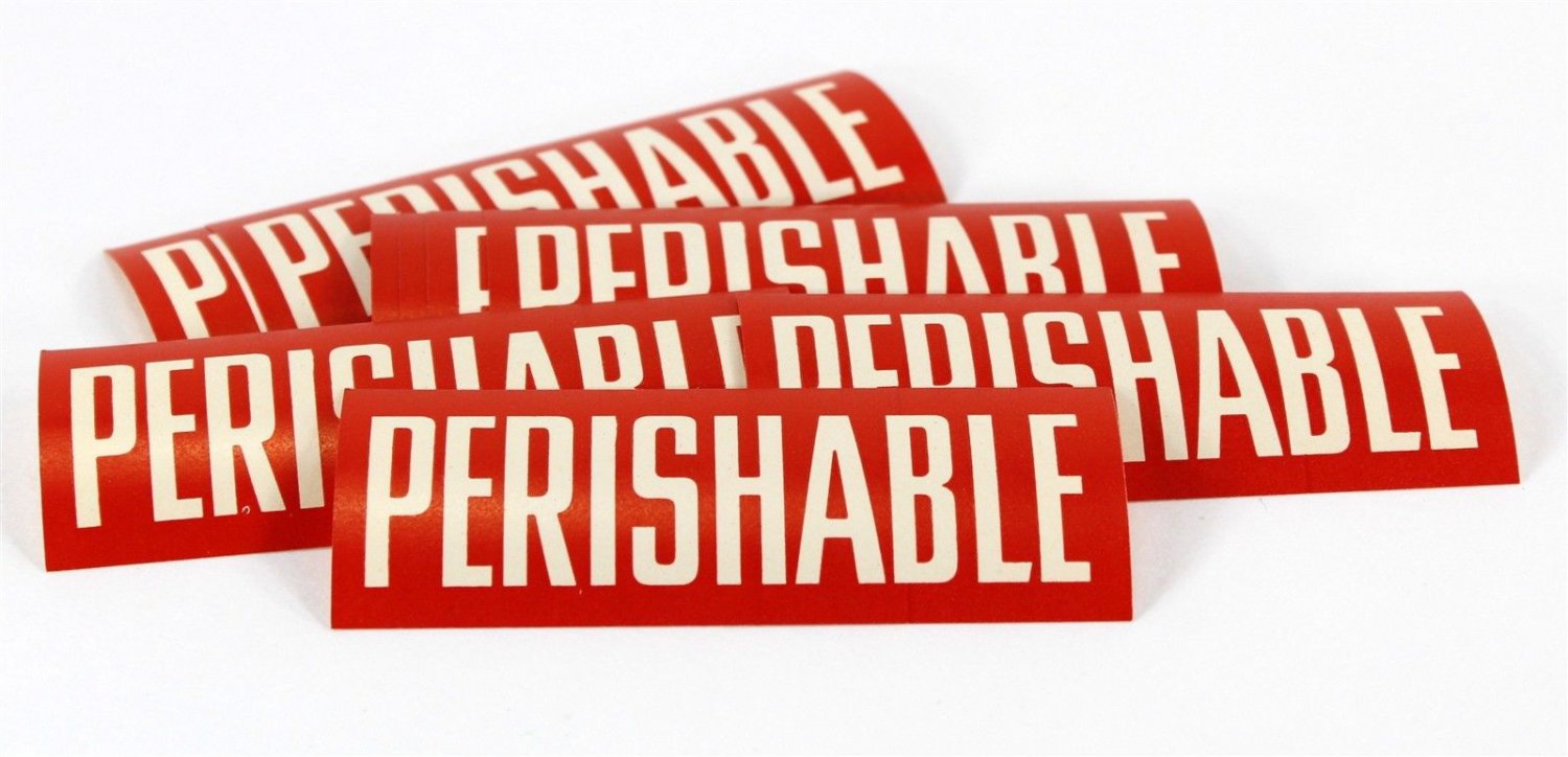 Vintage PERISHABLE Stickers, Red and White Gummed Labels, Lot of 10 ...