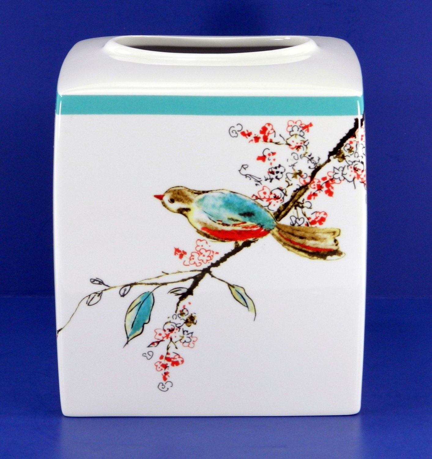 Lenox Ceramic Bird Tissue Box Cover, Branches, Bathroom Accessories, Chirp