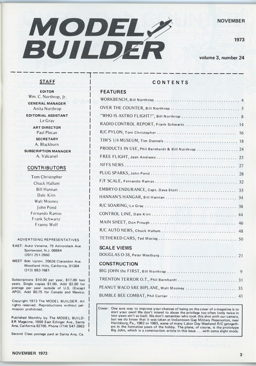 Model Builder Magazine November, 1973, Remote Control Airplanes, Boats ...