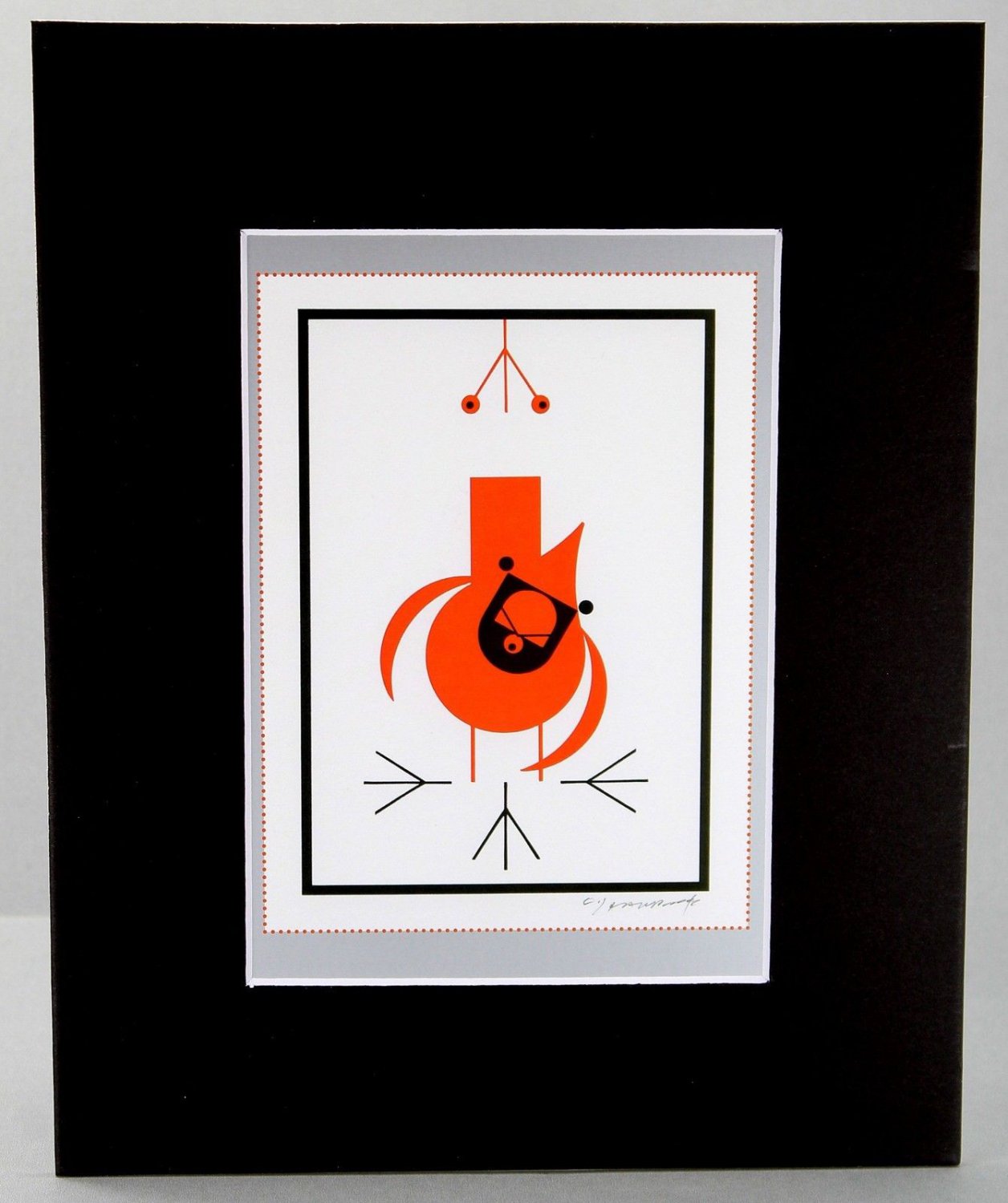 Charley Harper, Charley's Cardinal, Black Matted Bird Print
