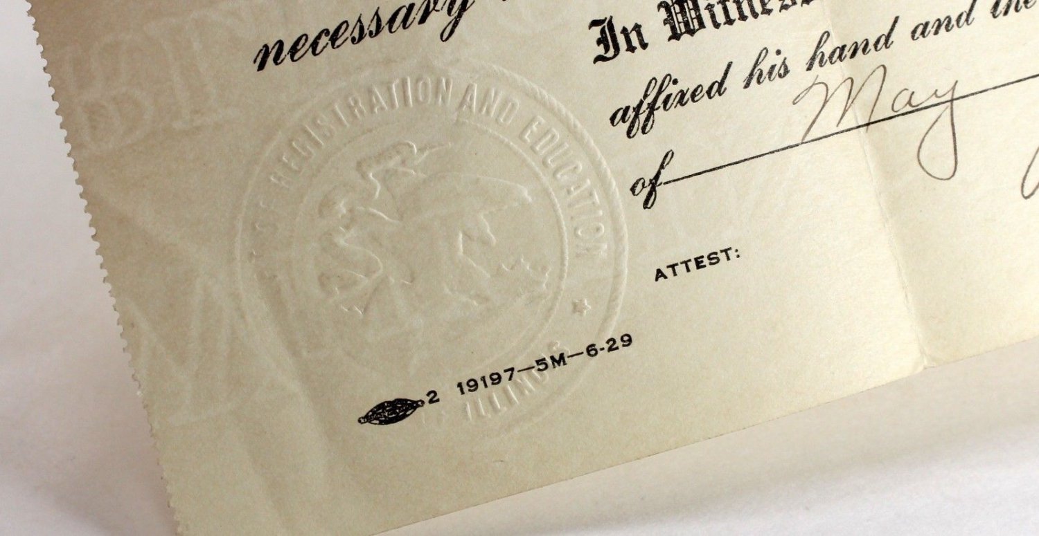 Embalming Qualifying Certificate, 1930, State of Illinois, Funerary ...