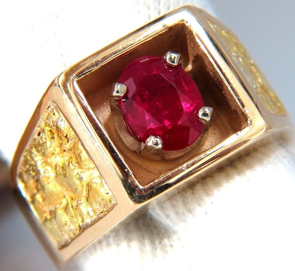 $6000 GIA NATURAL MENS RUBY SOLITAIRE NUGGET DECO RING 14KT ROSE GOLD
