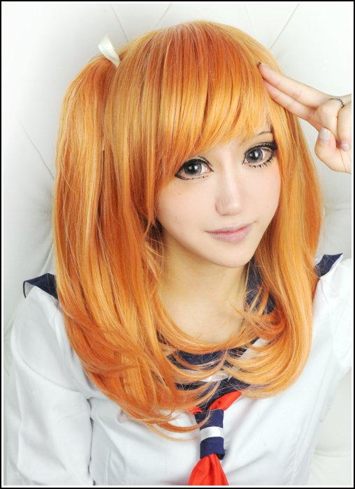 NEW LOVE LIVE Hanayo Koizumi orange Cosplay Costume Wig Ponytail