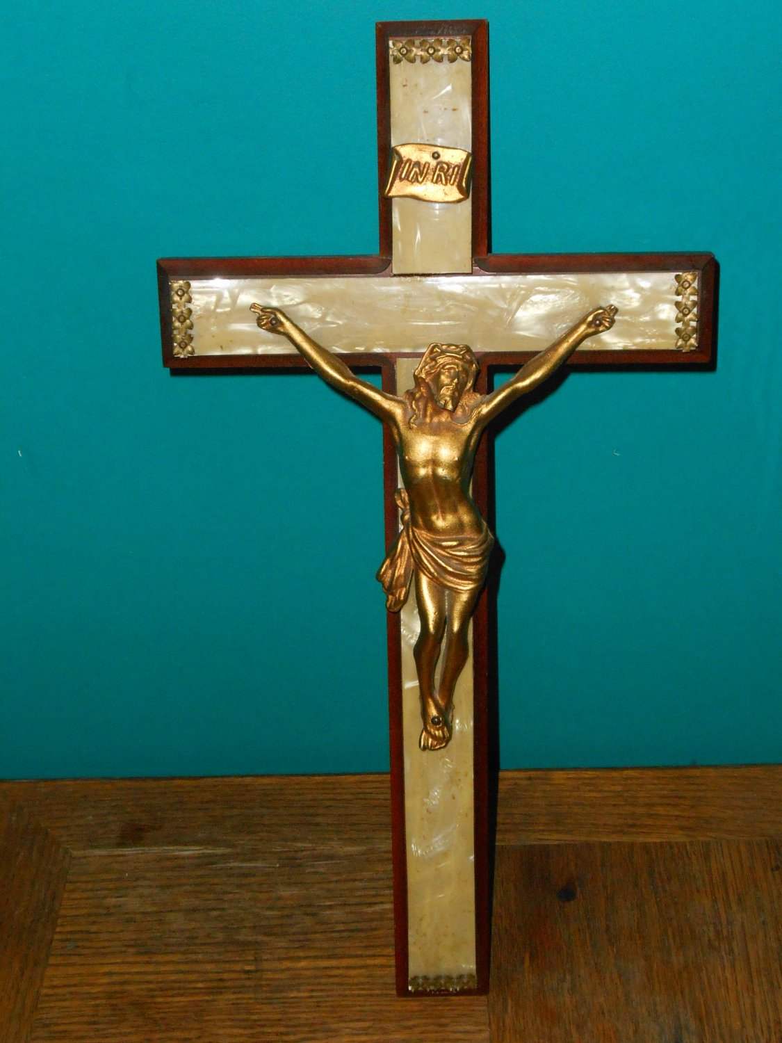 Beautiful 14" Crucifix with Mother of Pearl Inlay
