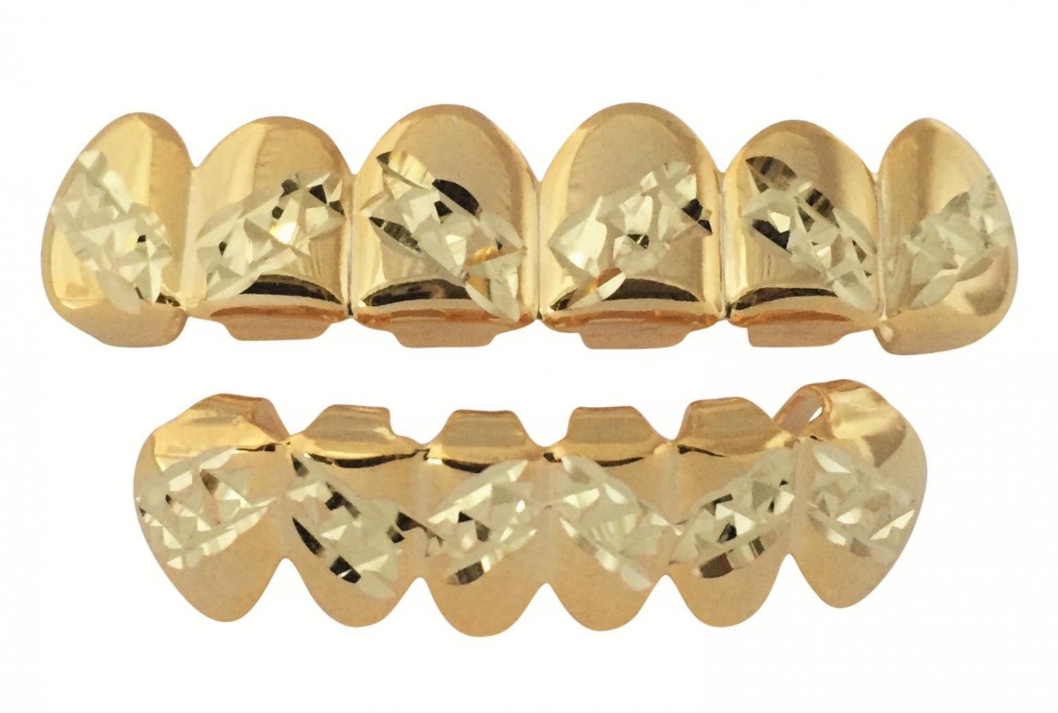 Player 14K Gold Plated Diamond Cut Zig Zag Teeth Mouth Grillz Set w ...