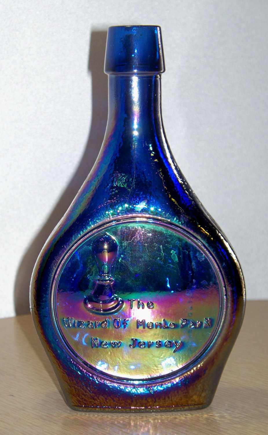 Wheaton Glass Bottle The Wizard Of Menlo Park Thomas Edison Blue Iridescent