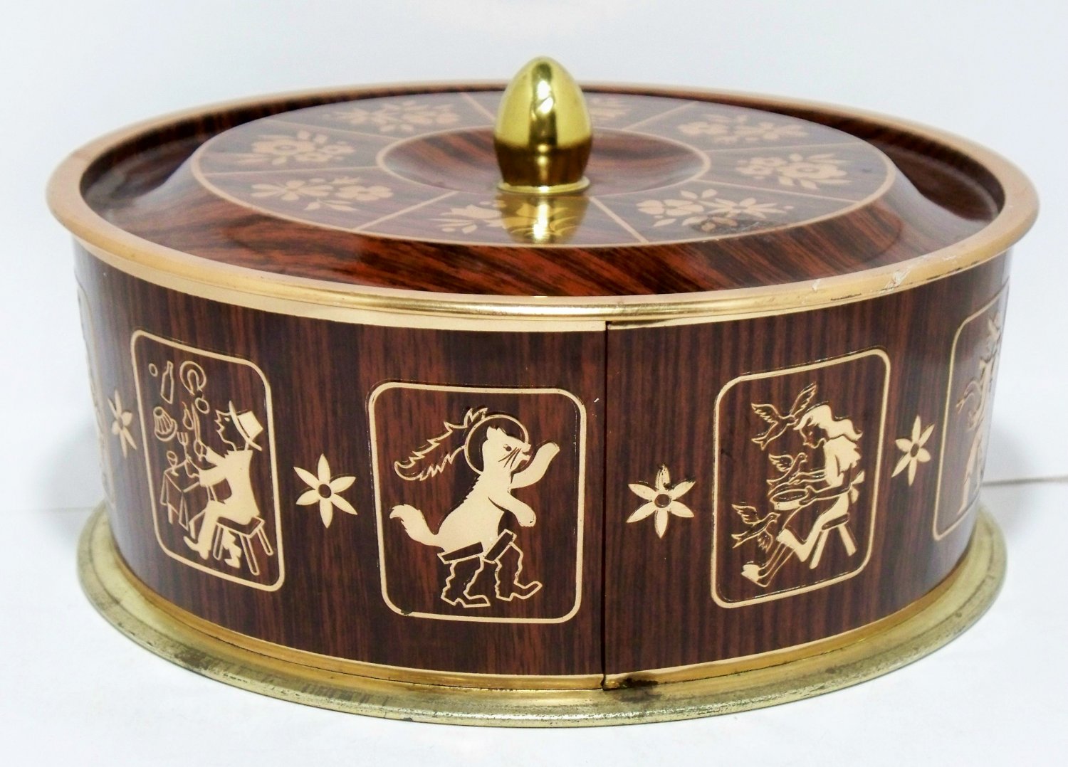 Made in Western Germany round brown with lid container tin (T111)