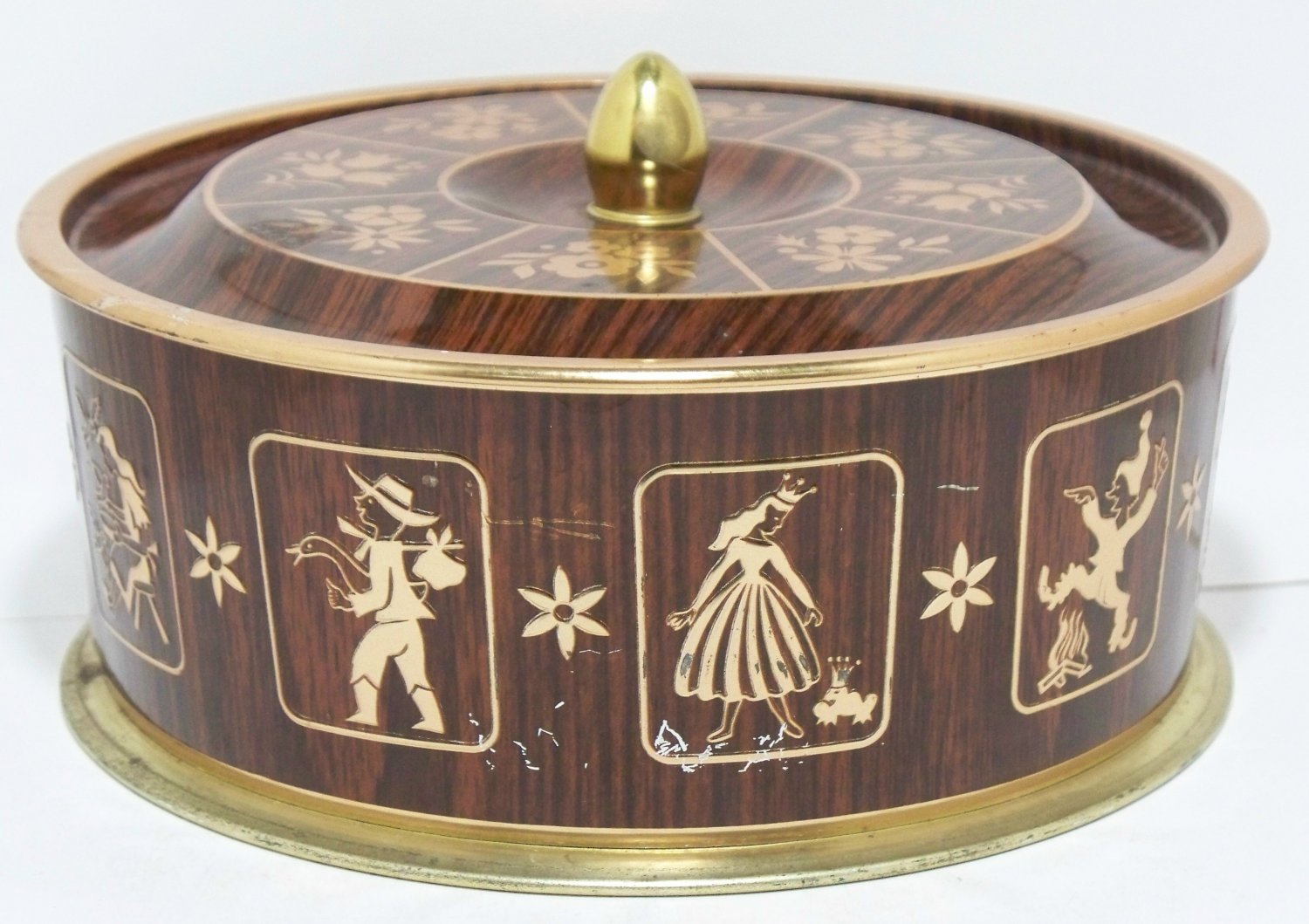 Made in Western Germany round brown with lid container tin (T111)