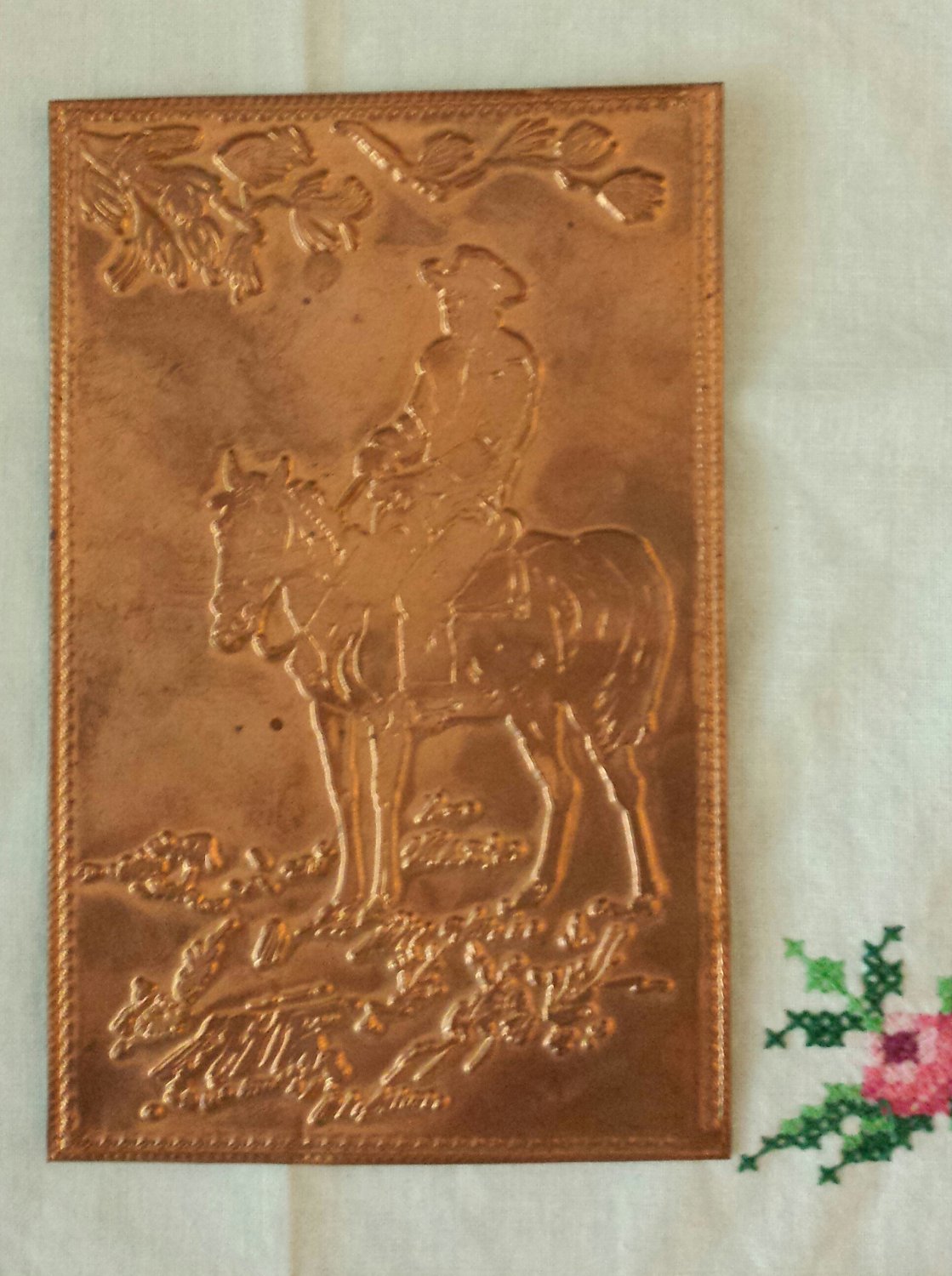 Vintage Cowboy on Horse Old West Embossed Copper Postcard Kopper Card Co.