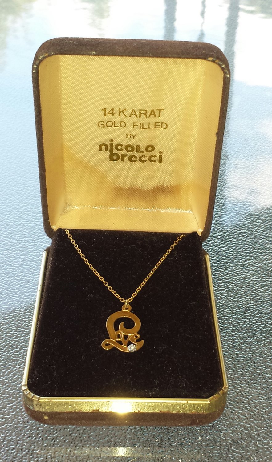 Vintage 70s NICOLO BRECCI 14K Gold Filled LOVE w/Diamond Pendant ...