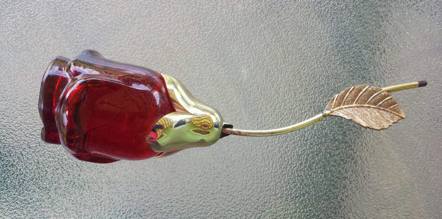 Vintage 70s AVON Ruby Red Glass Stemmed Rose Moonwind Cologne Perfume ...
