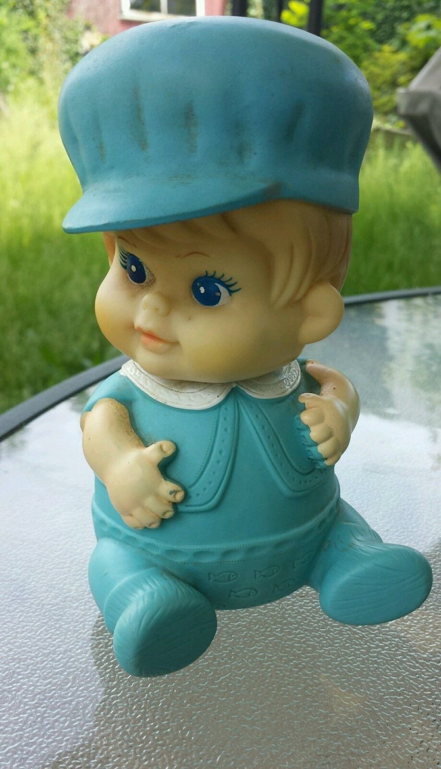 RARE VTG 1968 IWAI Blue Eyed Baby Boy Rubber Vinyl Baby Squeeze Squeak ...