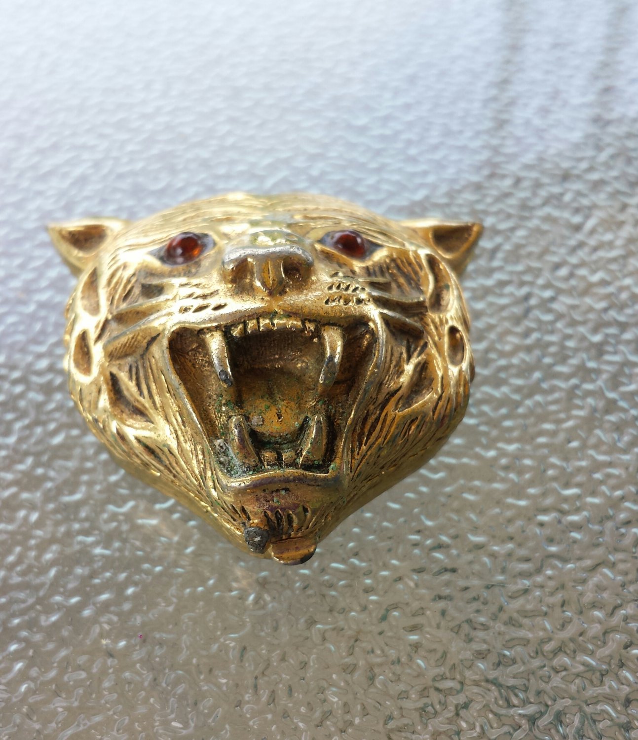 RARE VTG 1960s Signed FABERGE ORIGINAL Gold tone Tiger Head Perfume ...