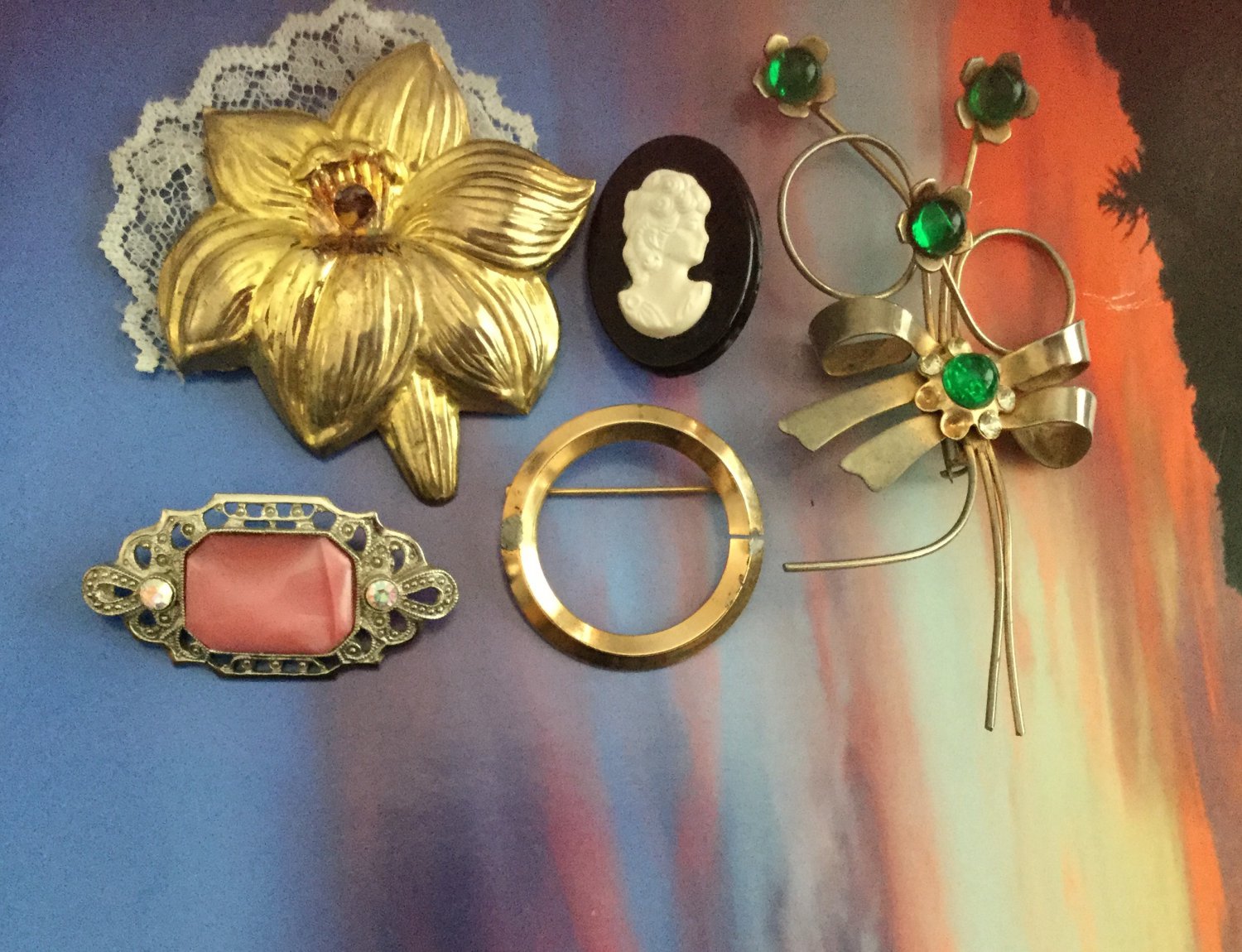 Vintage 60s 70s Costume Jewelry Pins Brooches Lot of 5 (flawed great ...