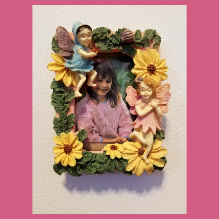 Vintage Fairies Ceramic Photo Frame Refrigerator Magnet 3” X 2”