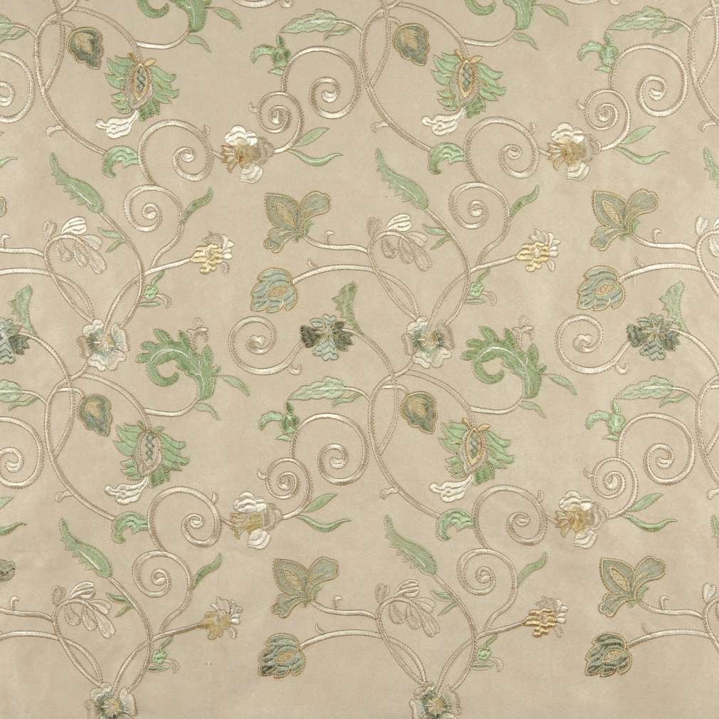 Beige Green Ivory Gold Suede Upholstery Fabric By The Yard Embroidered ...