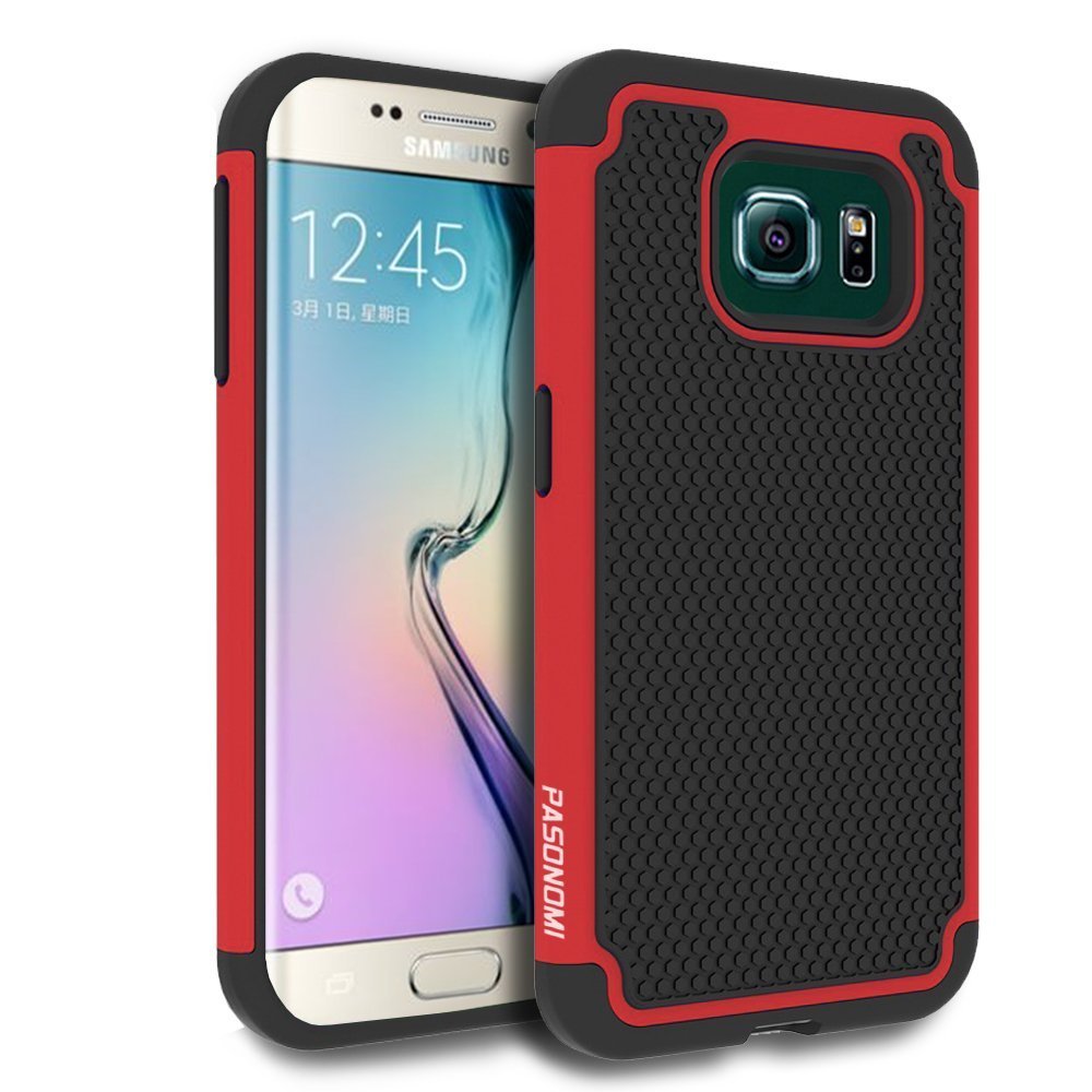 Galaxy S6 Edge Case, Pasonomi [Drop Protection] [Shock-Absorption](Red)
