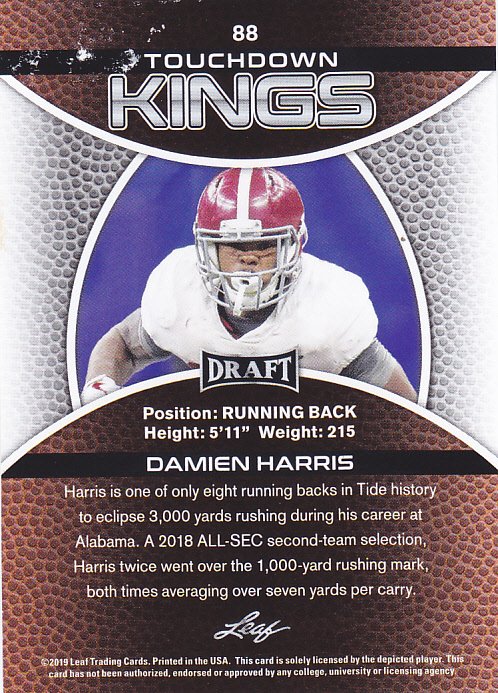 Damien Harris #88 - Patriots 2019 Leaf Rookie Football Trading Card