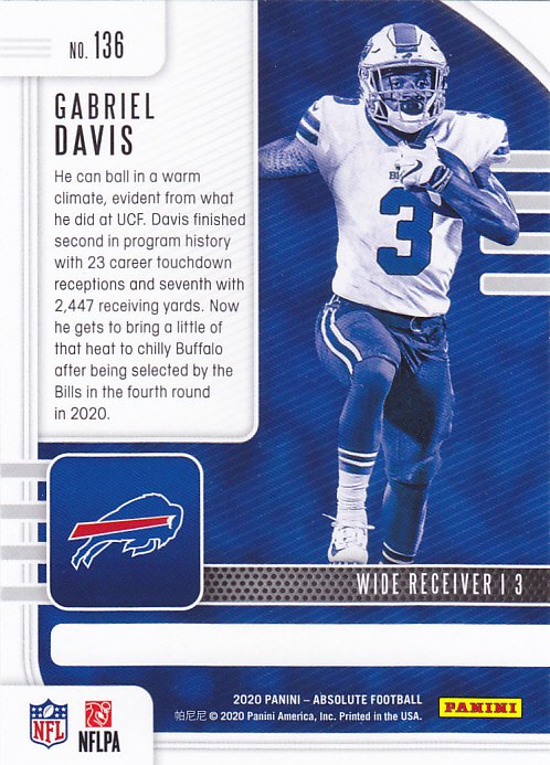 Gabriel Davis #136 - Bills 2020 Yellow Panini Rookie Football Trading Card