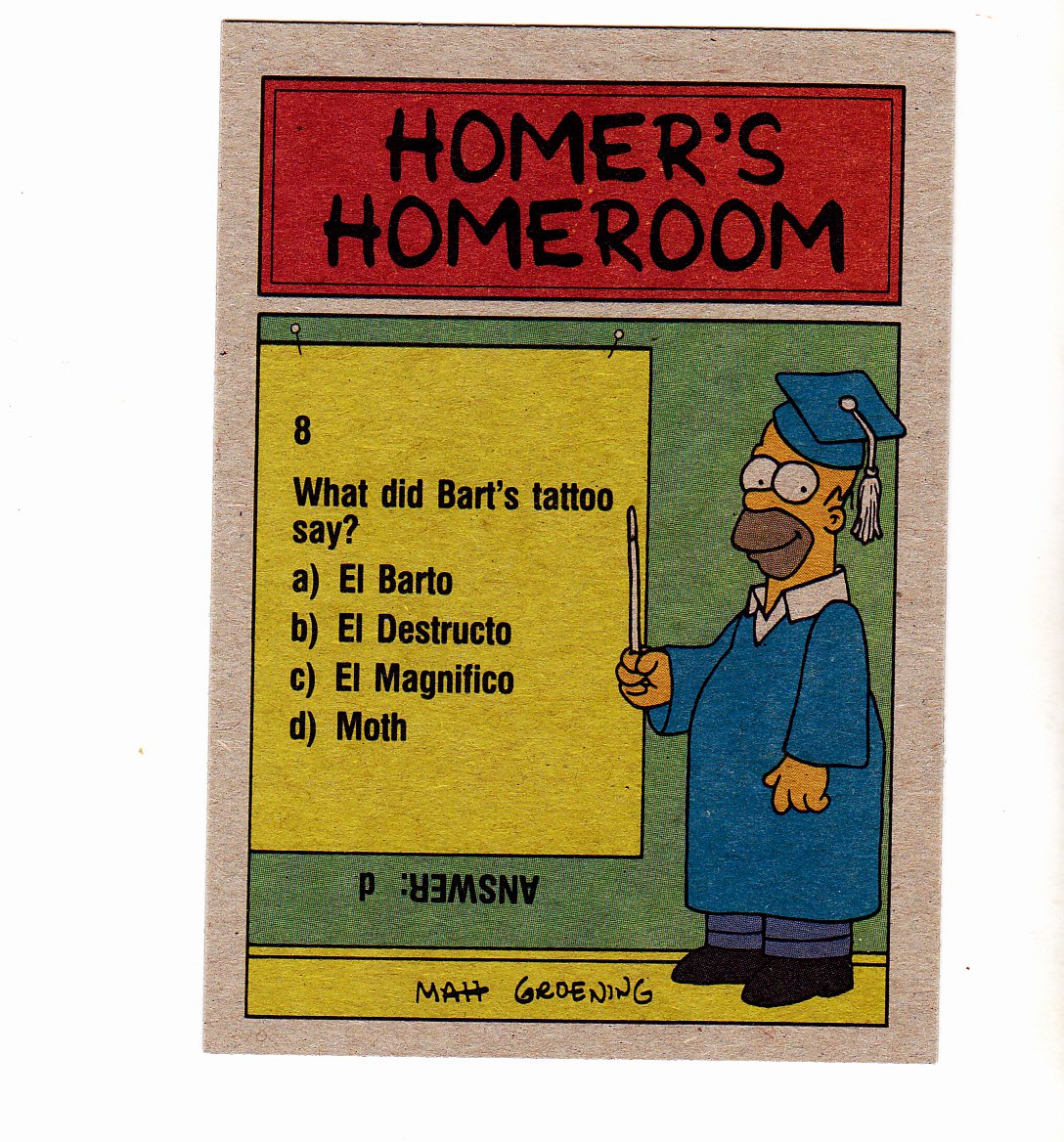 Homer's Homeroom #75 - Simpsons 1990 Trading Card