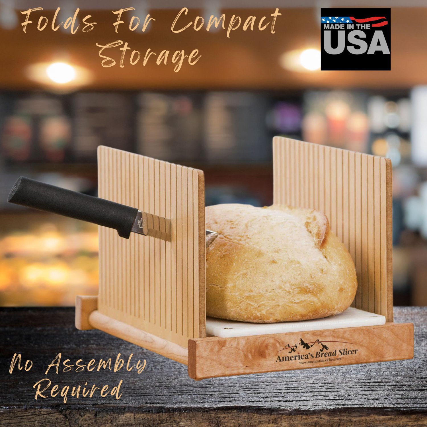 America's Foldable Bread Slicer - Compact Storage, No Assembly.