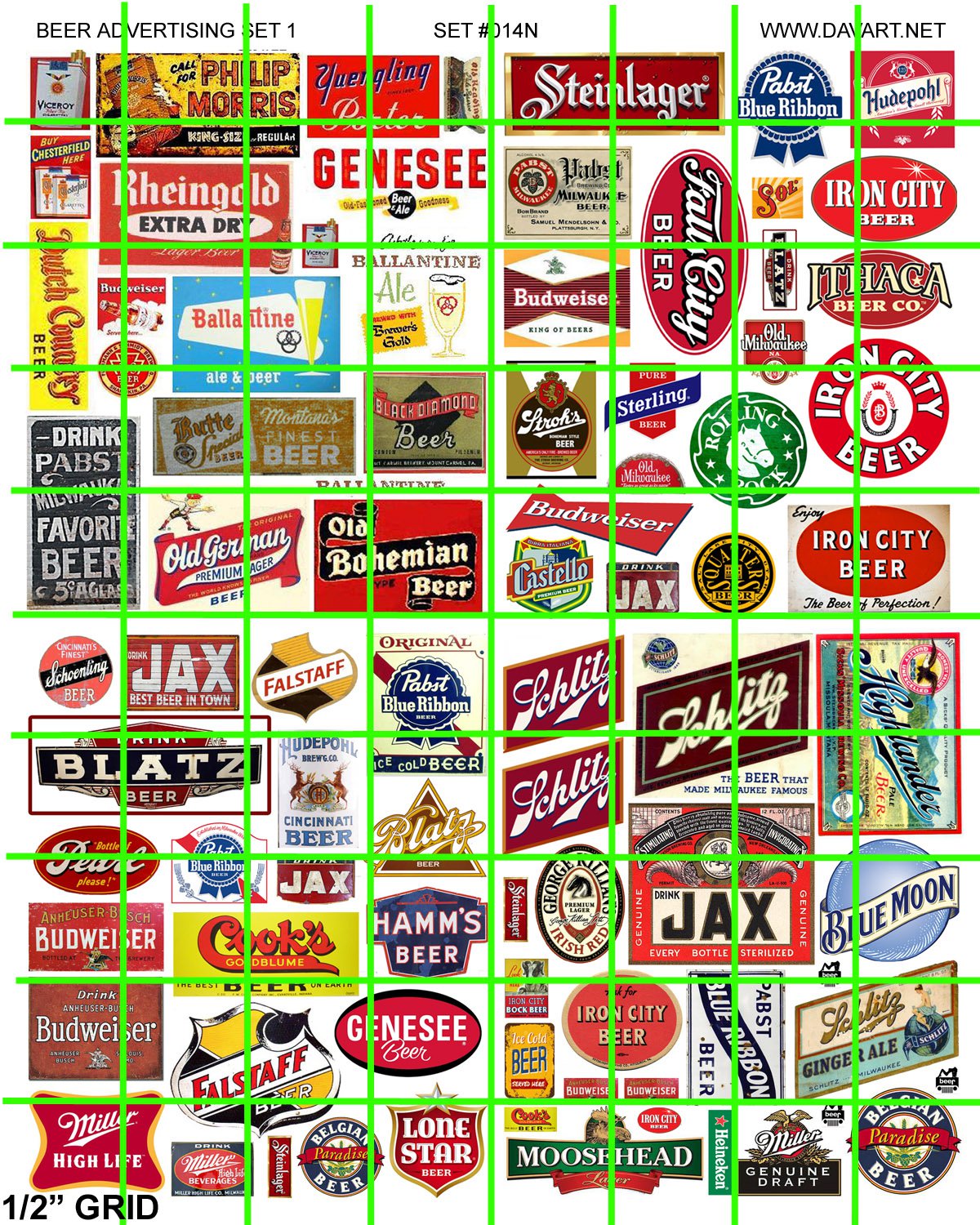 N014 - N SCALE DECALS ASSORTED BEER ADVERTISING SIGNAGE BLATZ BUD PABST ...